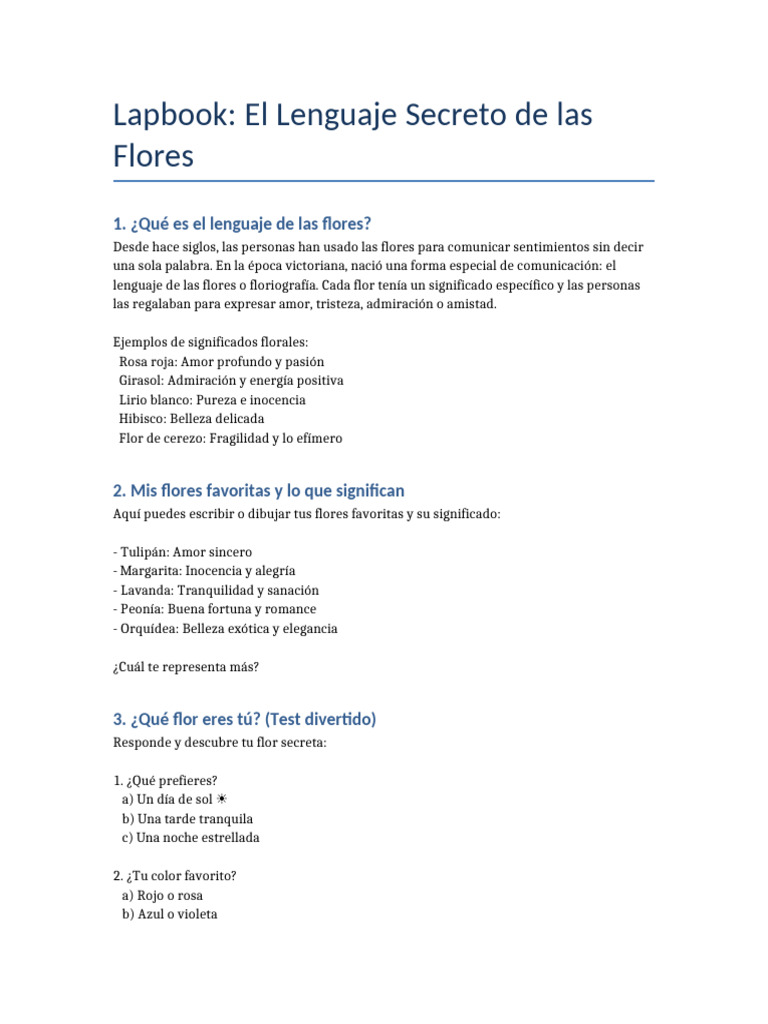 Lapbook: El Lenguaje de las Flores | PDF | Flores | Plantas