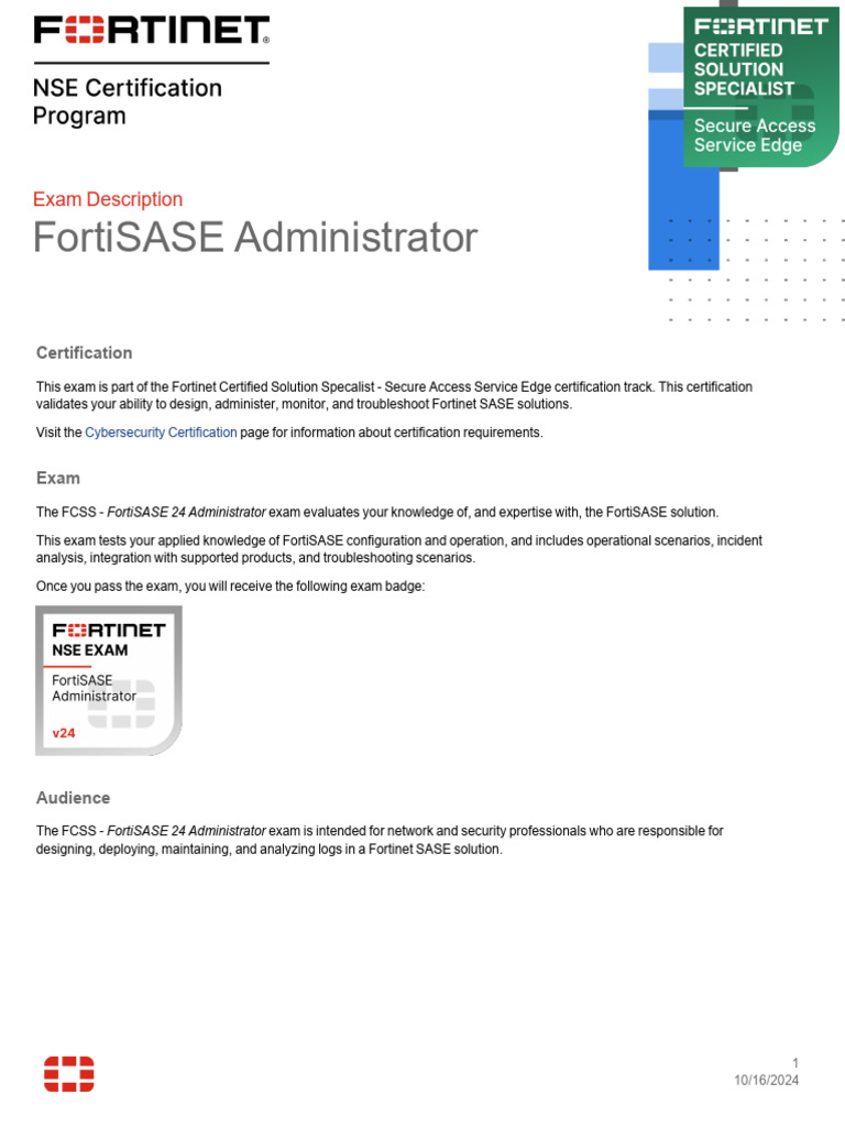 FortiSASE Administrator Exam Overview | PDF | Certification