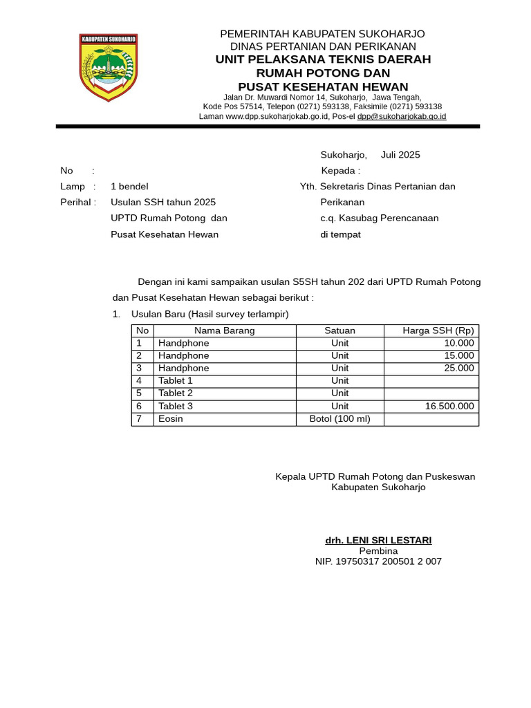 Surat Sediaan SSH 2025 Juli | PDF