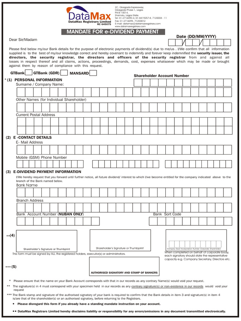 Datamax Registrars - E-Mandate Form | PDF | Signature | Banks