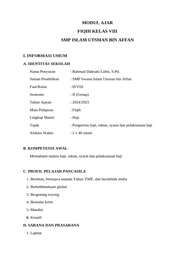 Modul Ajar Fiqih 8 | PDF