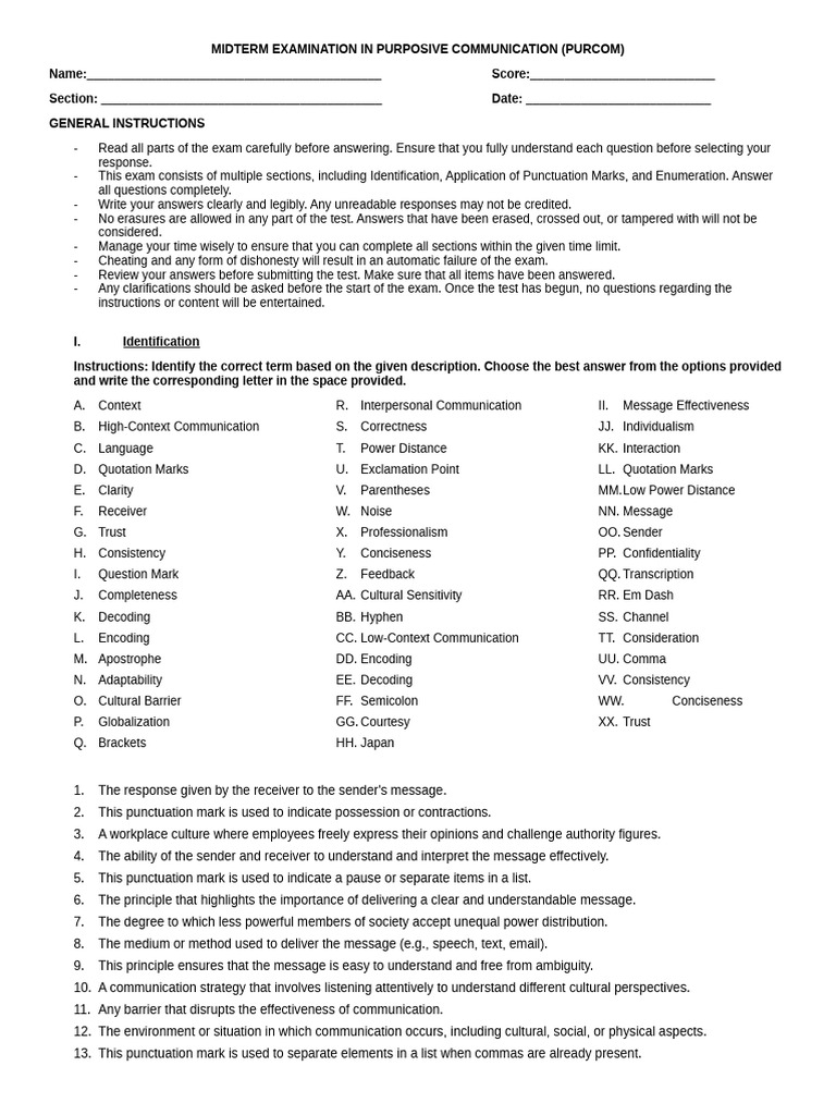 Purposive Communication Midterm Exam | PDF | Communication | Information