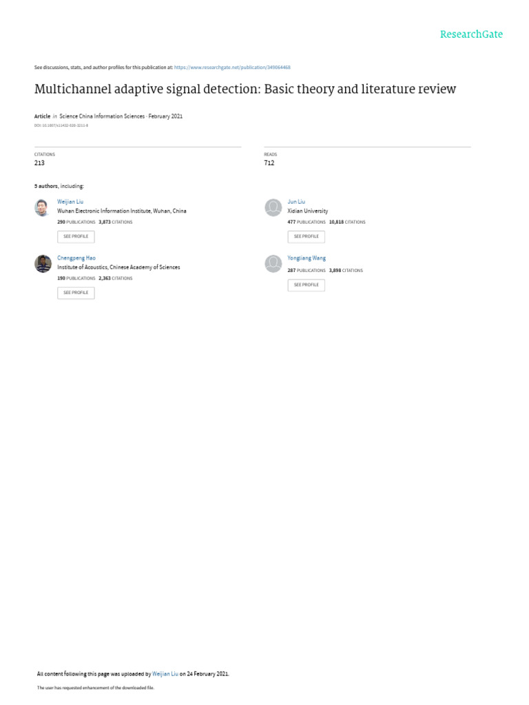 Multichannel Adaptive Signal Detection: Basic Theory and Literature Review | PDF | Radar ...
