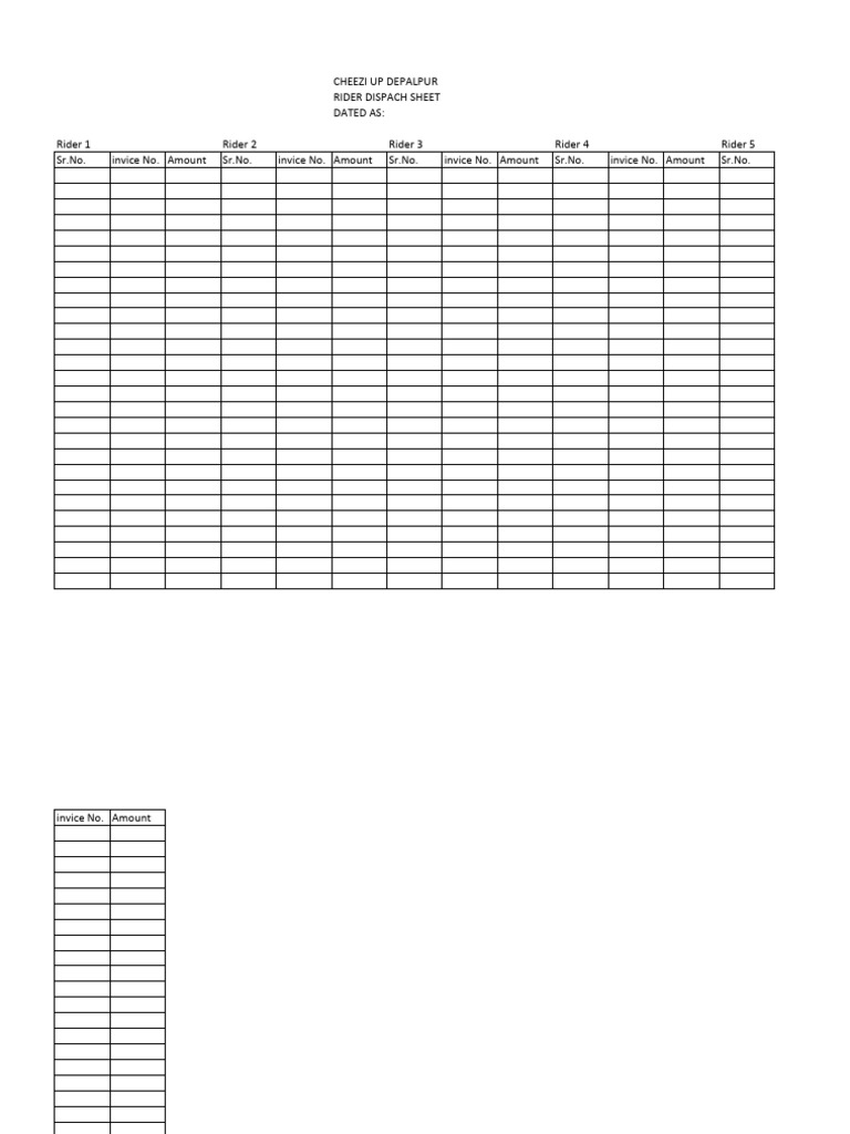 Rider Dispach Sheet Cheezi Up DP | PDF
