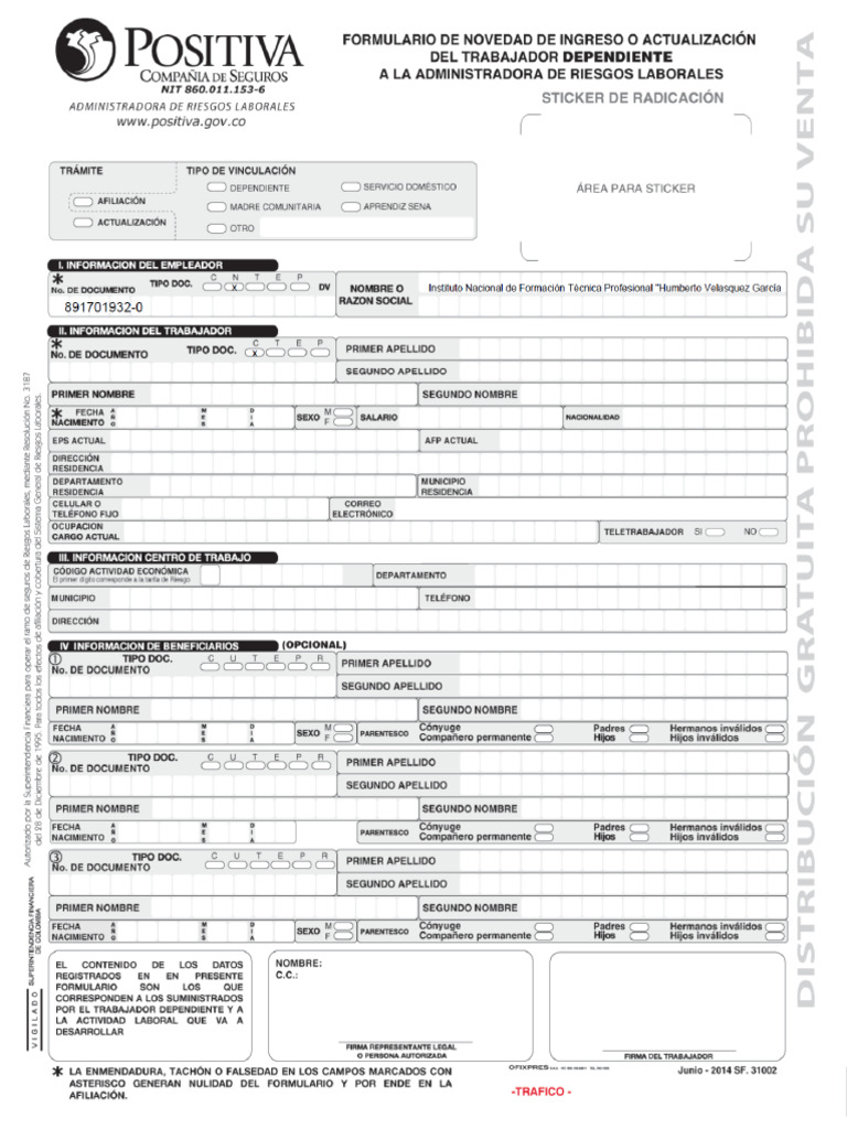 Formulario Arl | PDF