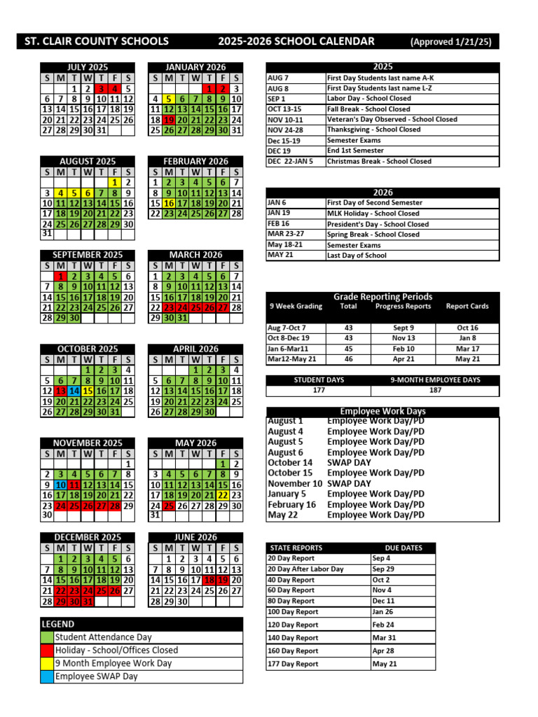 25 26CalendarBoardApproved1 | PDF | Academic Term | Public Holiday