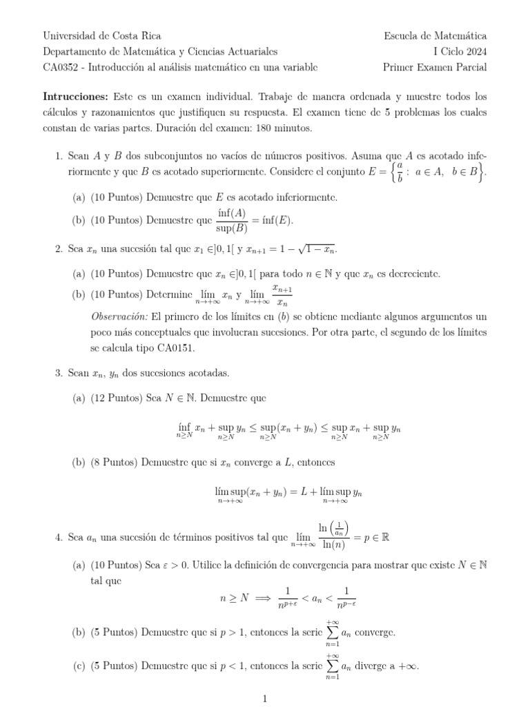 Examen Parcial Análisis Matemático 2024 | PDF | Funciones y mapeos ...