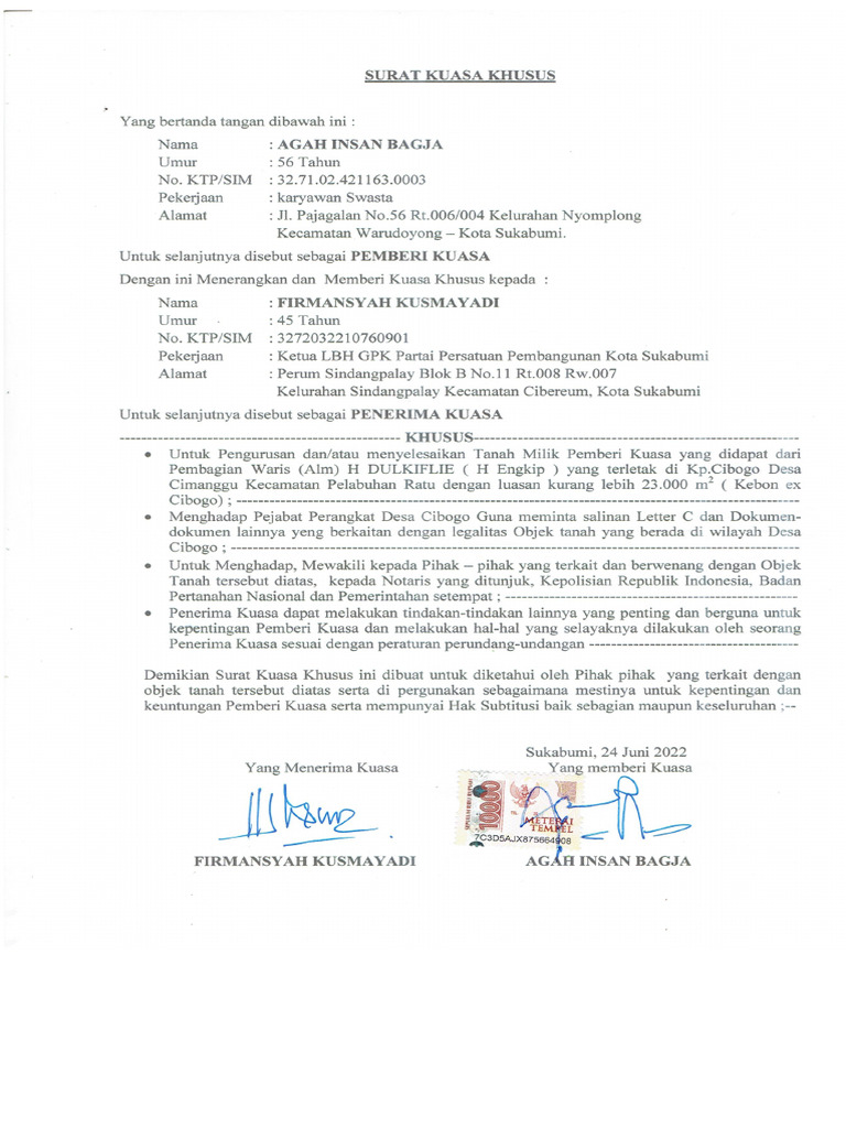 Surat Kuasa Agah | PDF