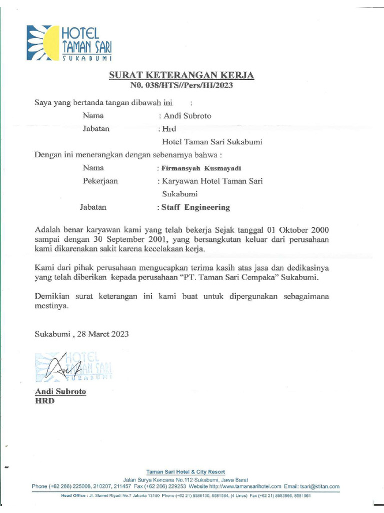 Surat Ket Pa Firman | PDF