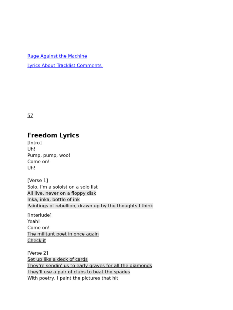 Freedom Lyrics by Rage Against the Machine | PDF