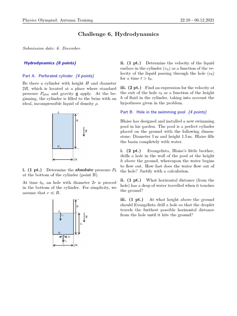 Hydrodynamics Challenge for Physics Olympiad | PDF | Pressure | Fluid ...