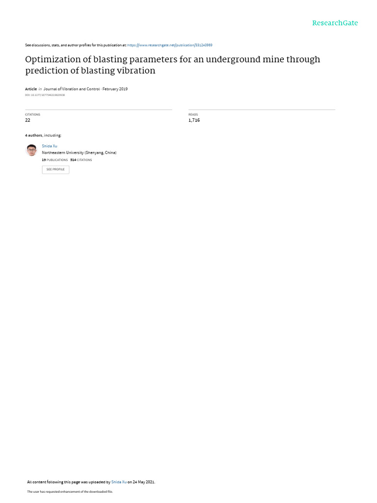 Optimization of Blasting Parameters For An Underground Mine Through Prediction of Blasting ...