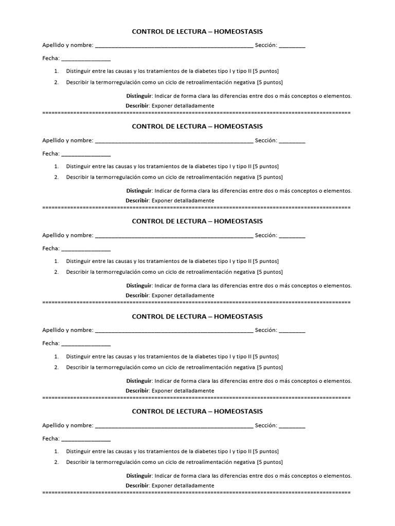 Control de Lectura - 5to D 5to e | PDF | Enfermedades y trastornos | Realimentación