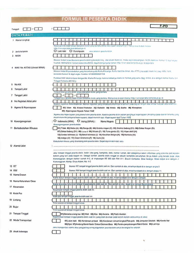 Blanko Pendaftaran | PDF