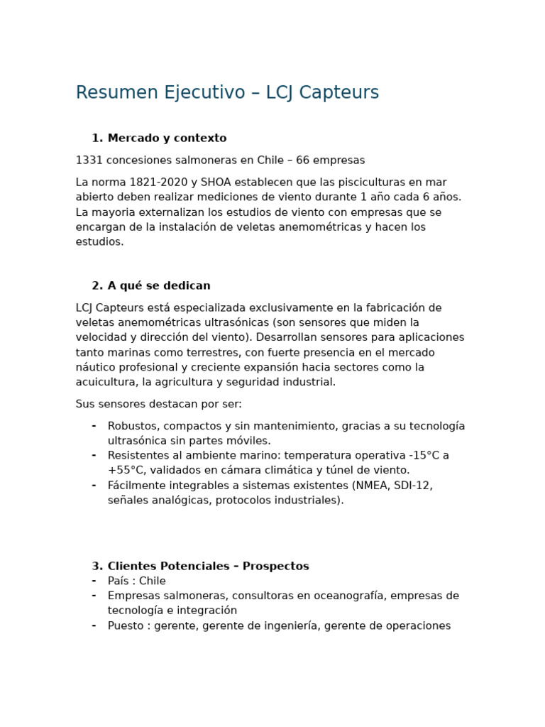 Resumen Ejecutivo - LCJ Capteurs | PDF