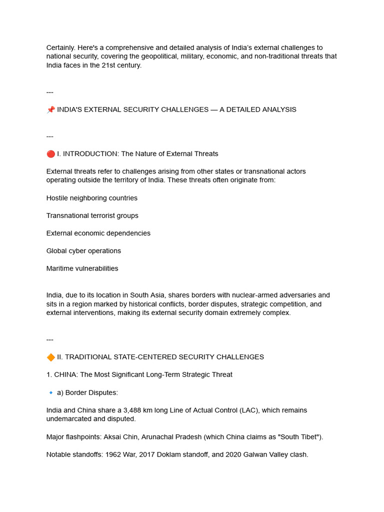 India's External Security Challenges Analysis | PDF | Cyberwarfare ...