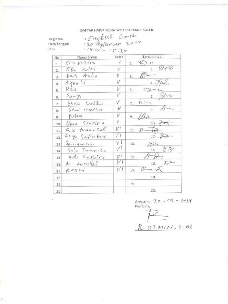 Daftar Hadir Ekskul | PDF
