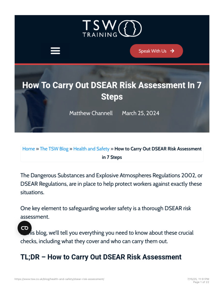 How To Carry Out DSEAR Risk Assessment in 7 Steps - TSW Training | PDF ...