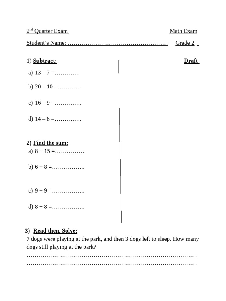 2nd Quarter Exam Grade 2 Math Exam | PDF