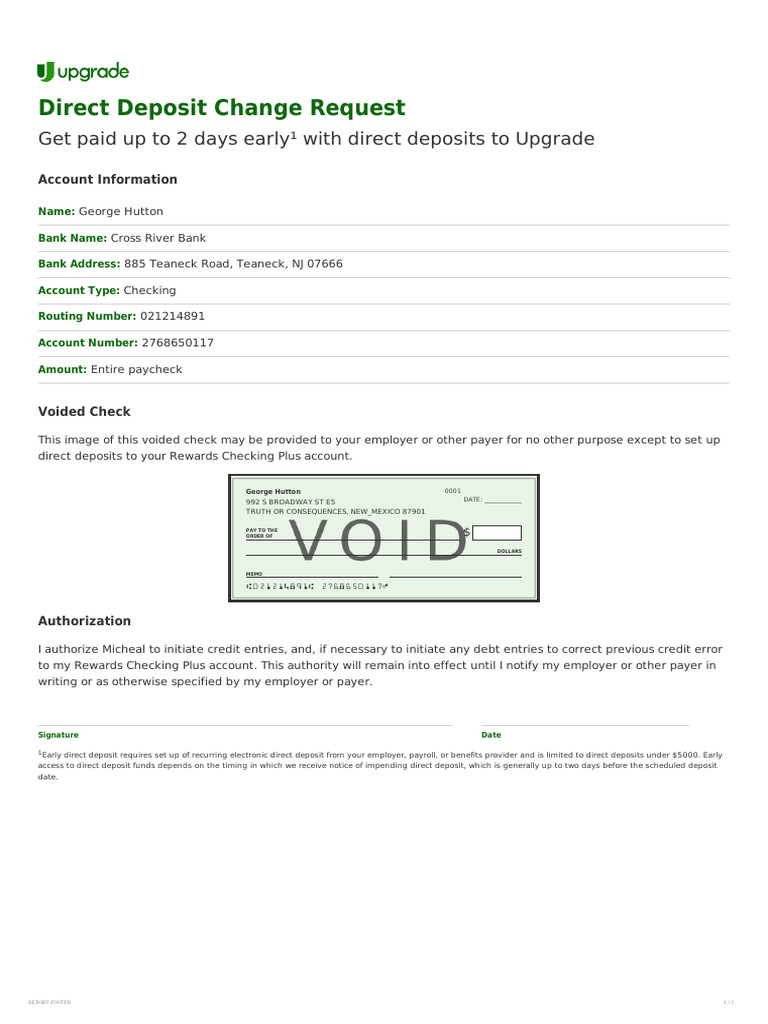 Direct Deposit Authorization Form | PDF