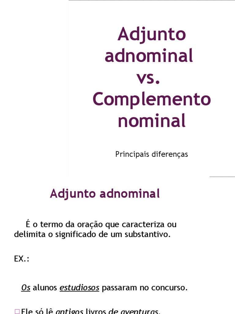 Adjunto Adnominal e Complemento Nominal | PDF | Linguística | Sintaxe