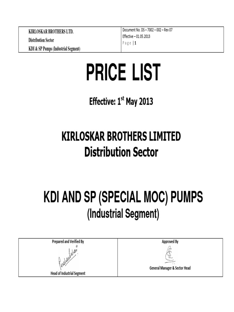 KDI and SP Special MOC Price List Wef 01 05 2013 | PDF | Excise | Taxation