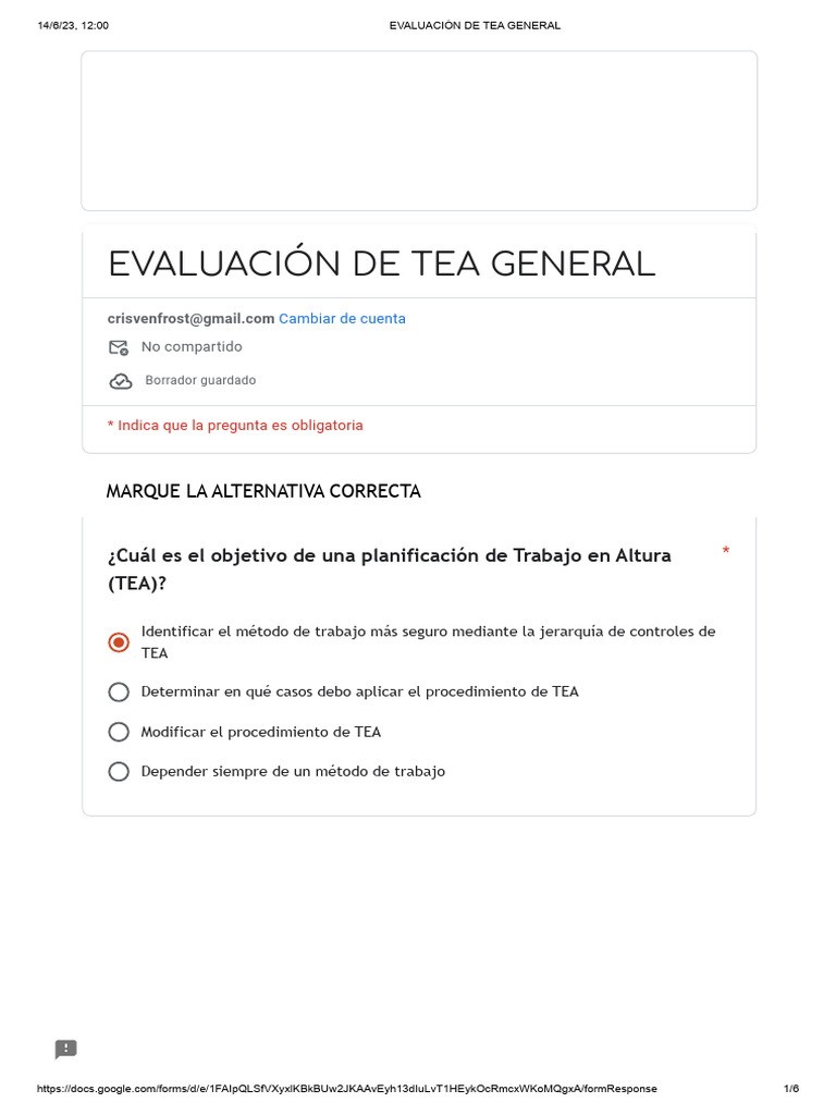 Evaluación de Trabajo en Altura TEA | PDF
