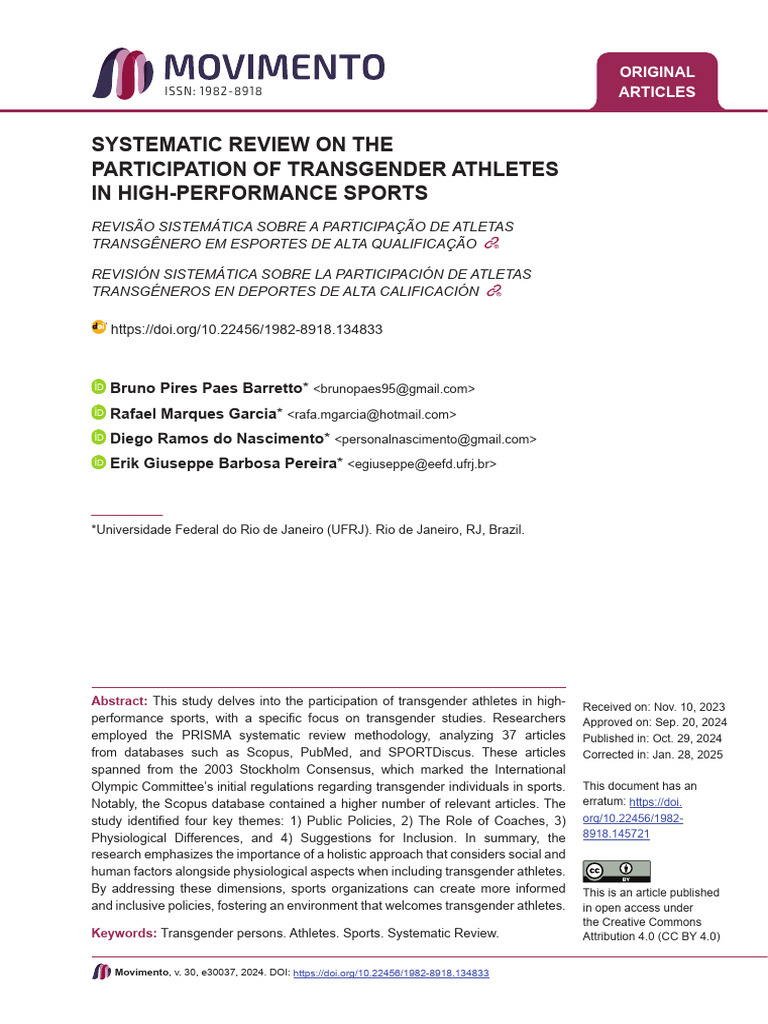 Transgender Athletes in High-Performance Sports | PDF | Systematic ...