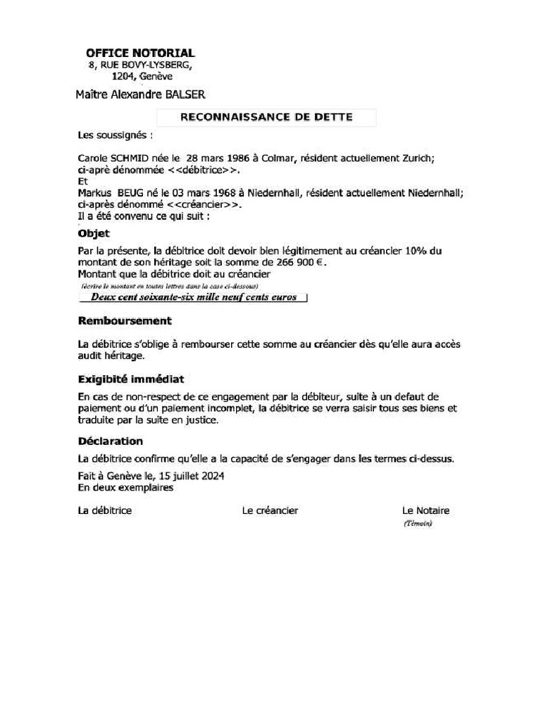 Reconnaissance de Dette | PDF