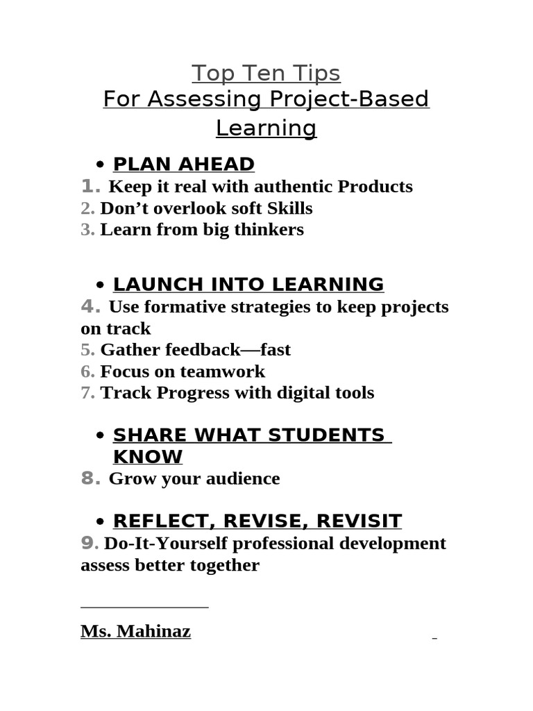 Top 10 Tips for Project-Based Learning | PDF