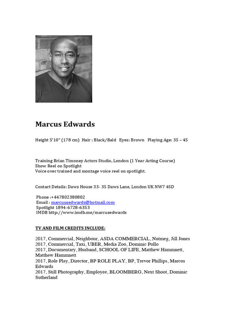Marcus Edwards: Actor Profile & Credits | PDF