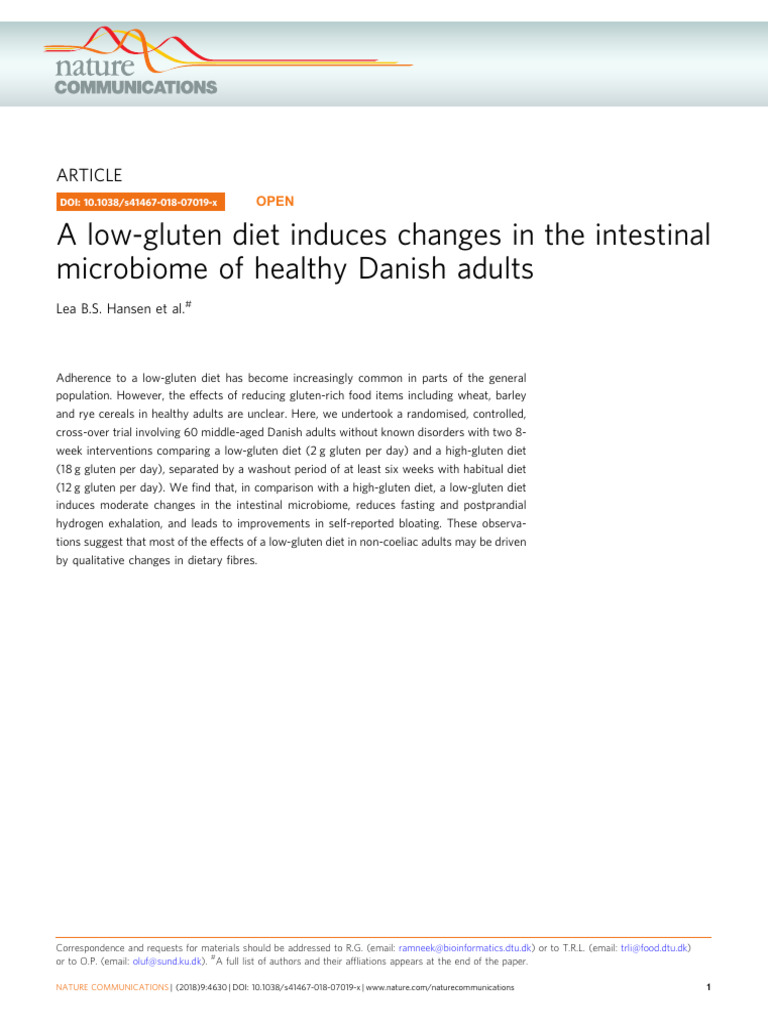 A Low-Gluten Diet Induces Changes in The Intestinal Microbiome of ...
