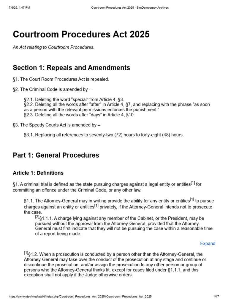 Courtroom Procedures Act 2025 - SimDemocracy Archives | PDF | Plea ...