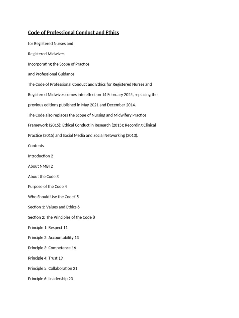 Code of Professional Conduct and Ethics | PDF | Midwife | Nursing
