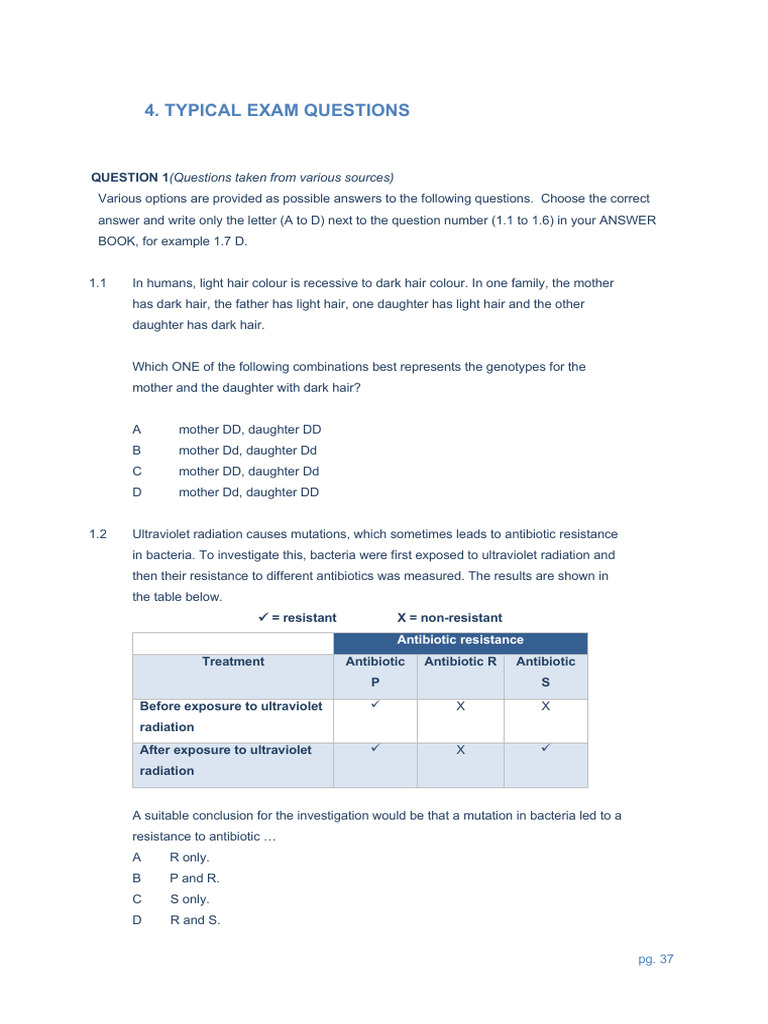 Typical Genetics Exam Questions | PDF | Dominance (Genetics) | Zygosity