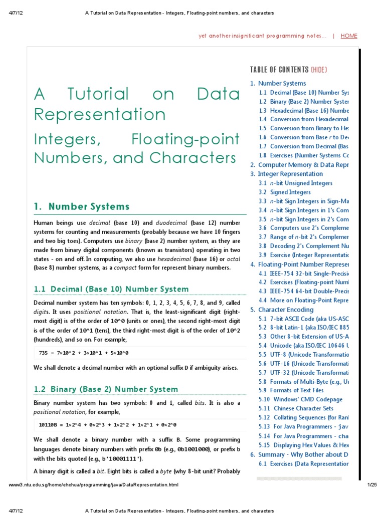 A Tutorial On Data Representation - Integers, Floating-Point Numbers, and Characters | PDF ...
