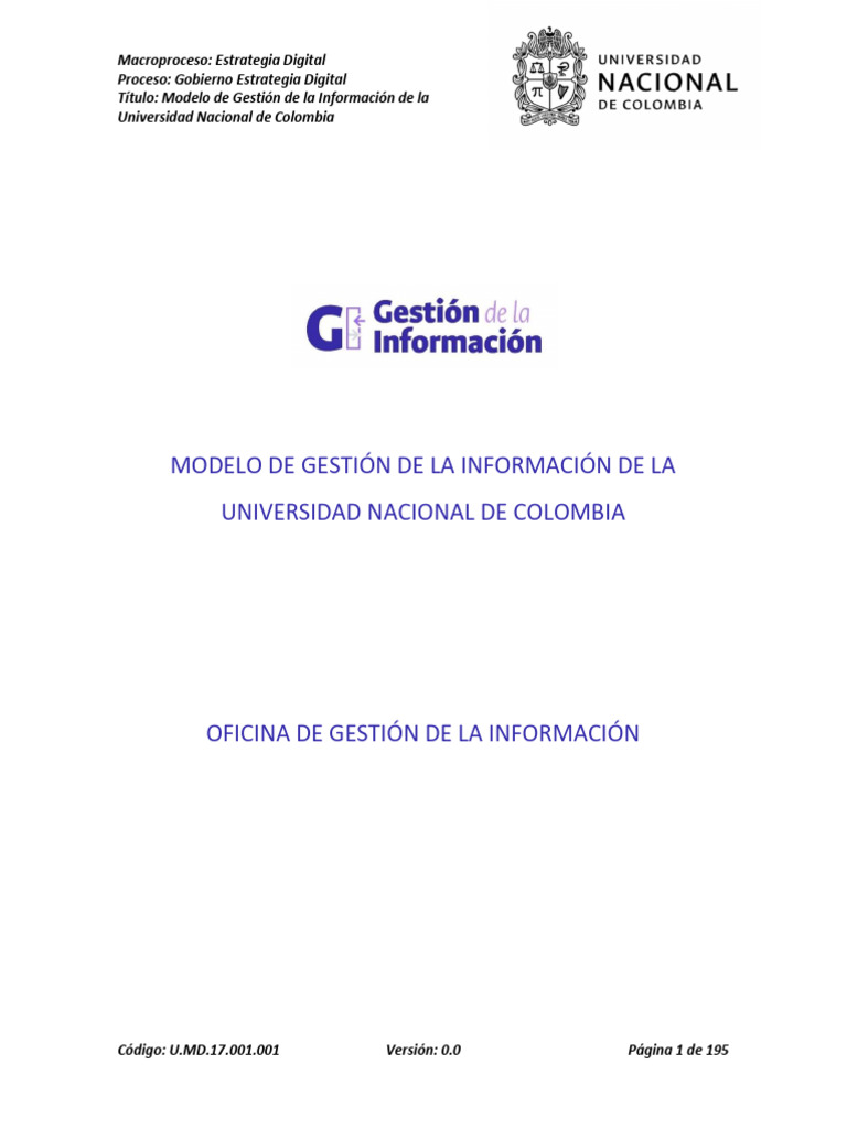 Modelo Gest Inf UNAL | PDF | Gestión de la información | Metadatos
