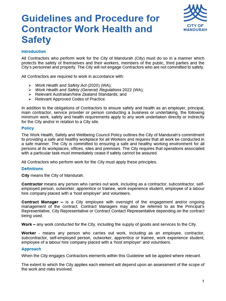 Contractor Work Health Safety Guidelines | PDF | Occupational Safety ...