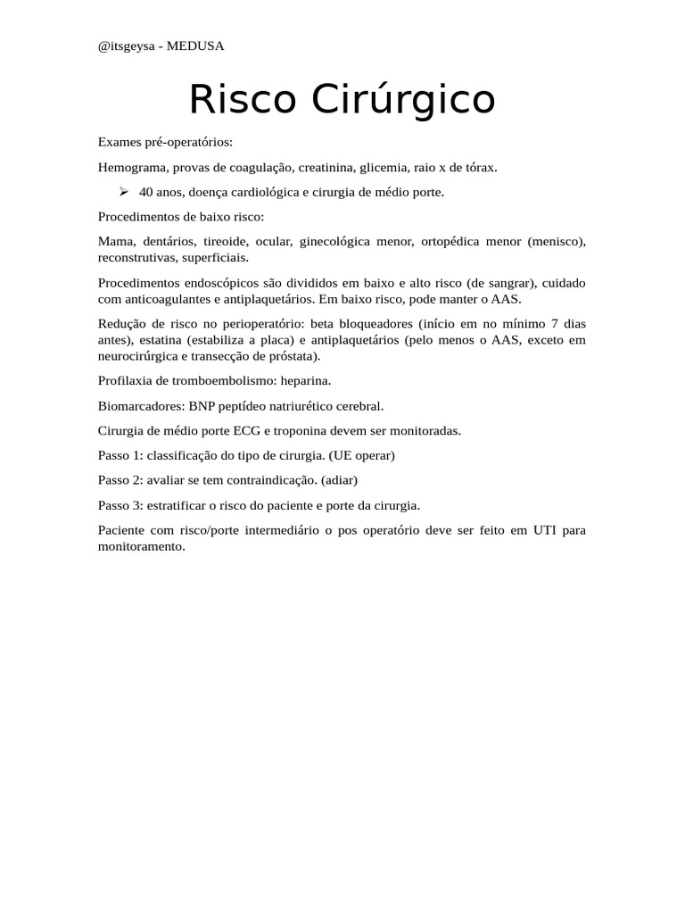 Risco Cirúrgico | PDF
