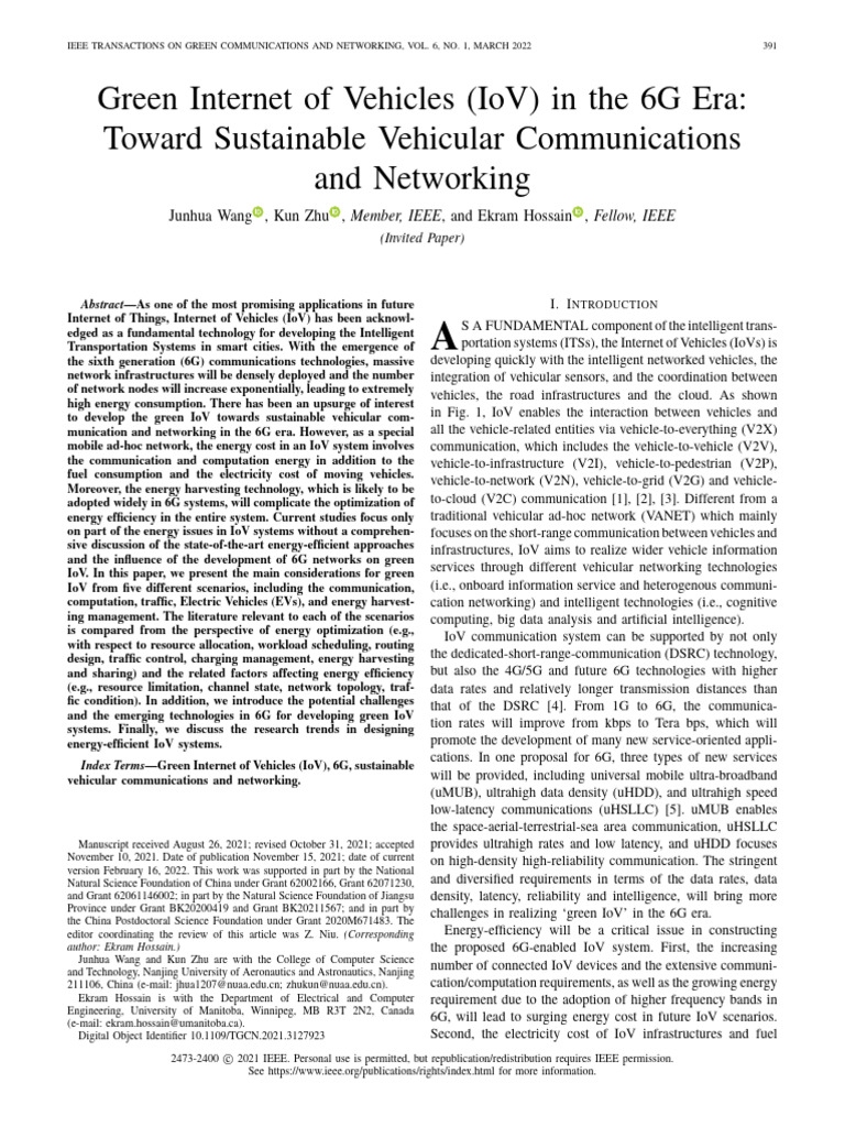 Green IoV for Sustainable 6G Networking | PDF | Computer Network | Routing