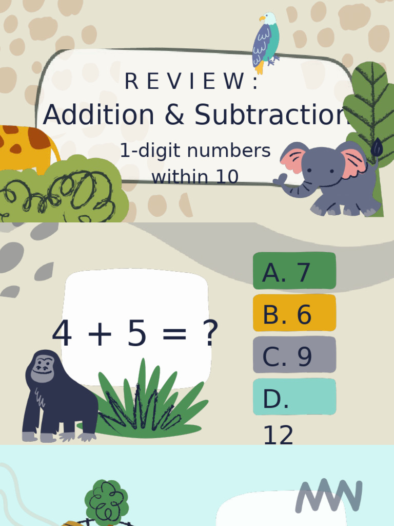 Addition and Subtraction Within Ten Activity Presentation in Colorful ...