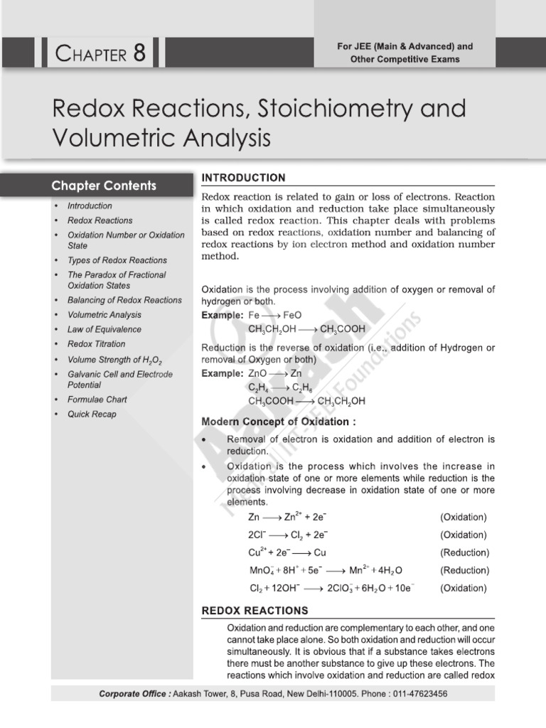 Target 2 CH 8 Redox Reactions Stoichiometry and Volumetric Analysis | PDF