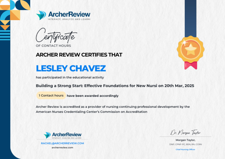 Archer Review Certificate Lesley Chavez | PDF