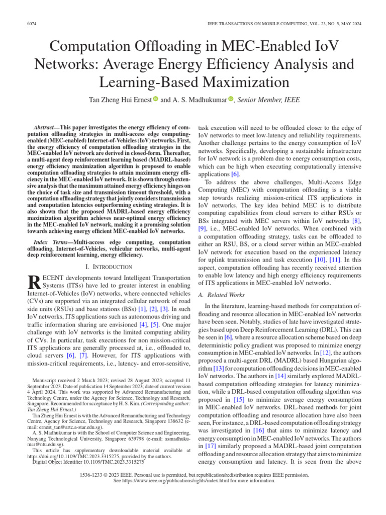 Computation Offloading in MEC-Enabled IoV Networks Average Energy Efficiency Analysis and ...