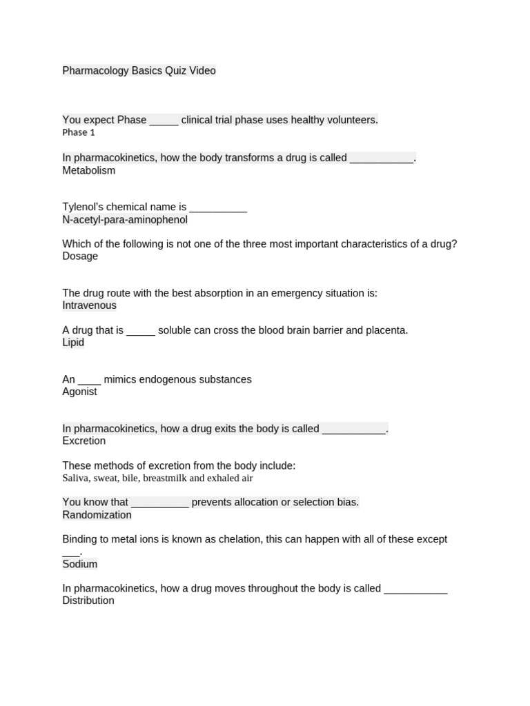 Pharmacology Basics Quiz Video | PDF