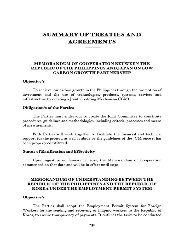 Summary of Treaties and Agreements | PDF | Treaty
