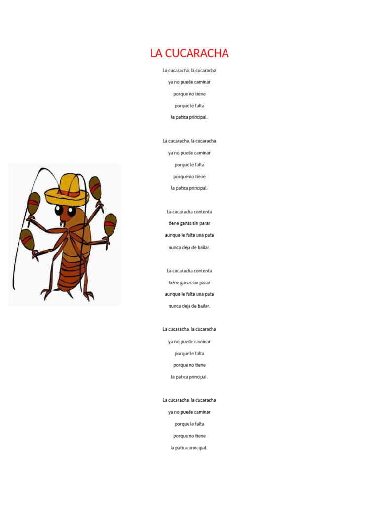 Letra de La Cucaracha Infantil | PDF