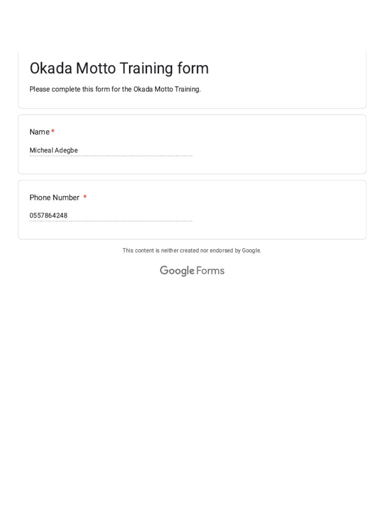 Okada Motto Training Form | PDF