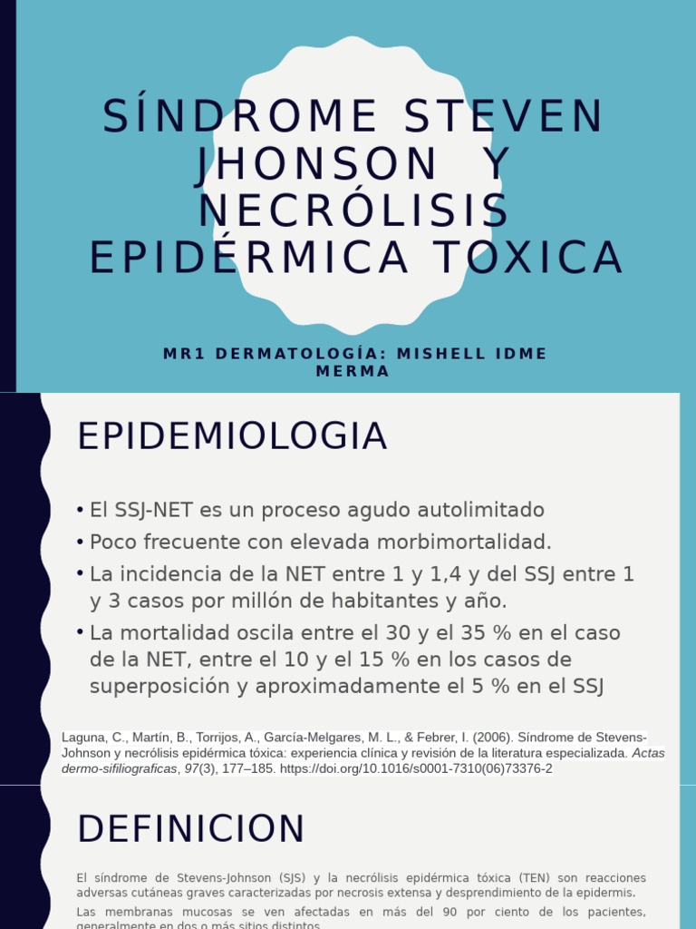 Síndrome Steven Jhonson y Necrólisis Epidérmica Toxica | PDF | Septicemia | Especialidades Medicas