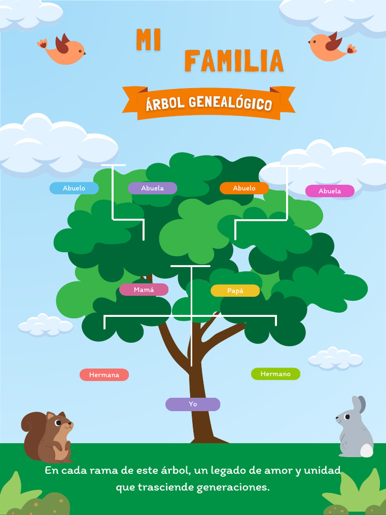 Documento A4 Árbol Genealógico de Mi Familia Infantil Alegre Colorido | PDF
